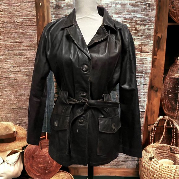 Vintage | Jackets & Coats | Vintage Full Grain Brown Leather Belted Mid ...